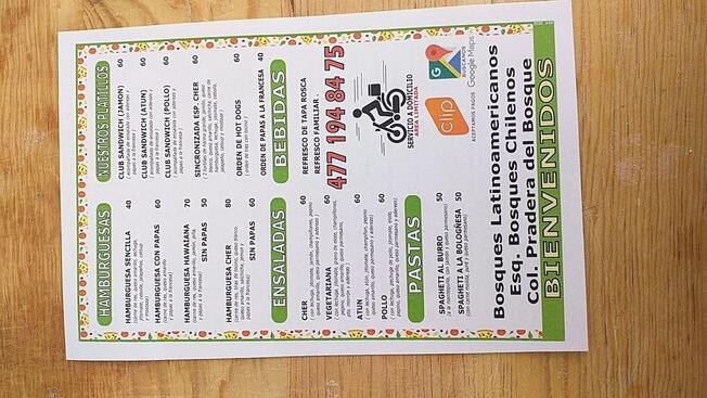 Menu at Cher Pizza restaurant, Leon