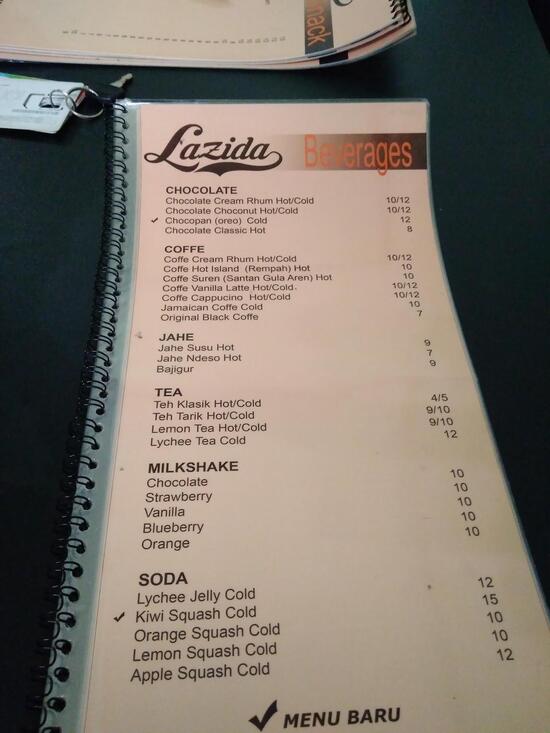 Menu at Kedai Lazida cafe, Wonosobo, Jl. Girimargo No.20