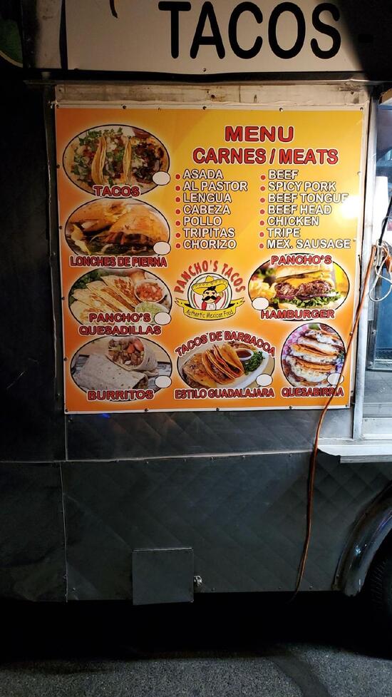 Menu at Pancho's Tacos restaurant, Carson City
