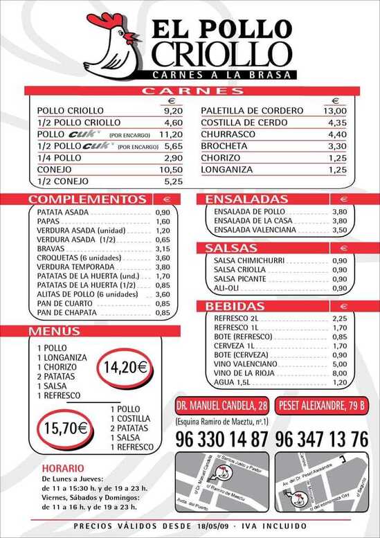 Menu at El Pollo Criollo - Comida a domicilio en Valencia restaurant ...