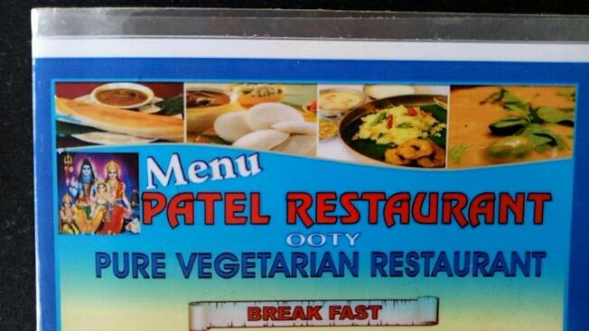 Menu at Patel Restaurant, Ooty
