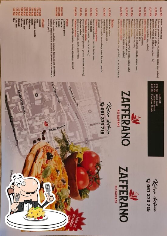 Menu at Zafferano restaurant, Sarajevo