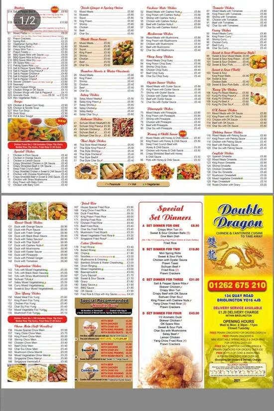 Menu at Double Dragon fast food, Bridlington