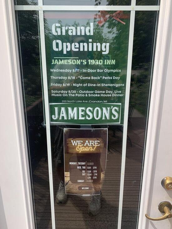 Menu at Jameson's 1930 Inn pub & bar, Crandon