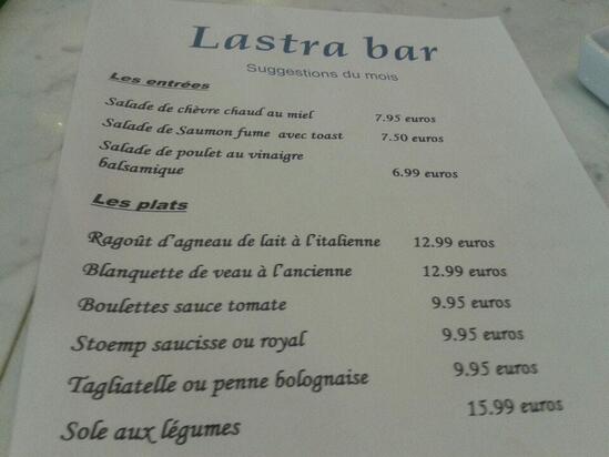Menu at Lastra, Ixelles