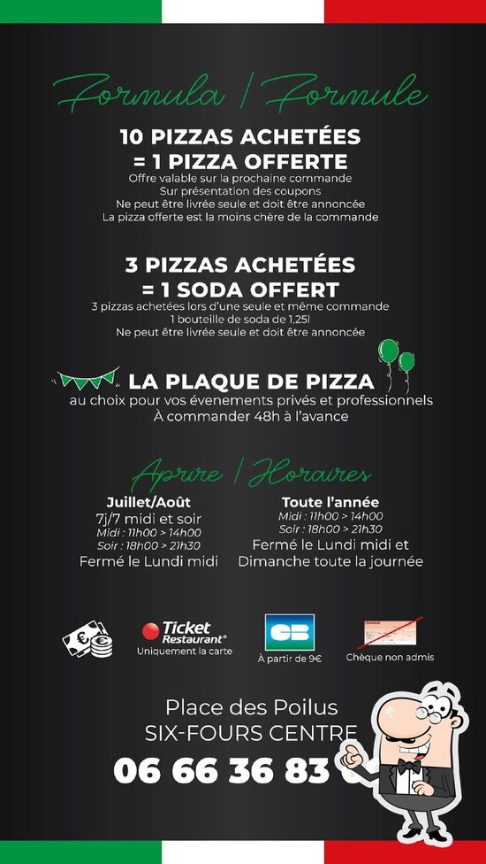 Menu at Ciao pizza napoletana restaurant, Six-Fours-les-Plages