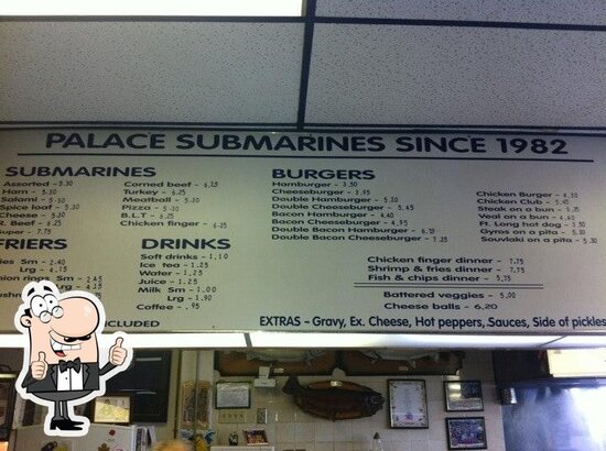 Menu at Palace Submarine restaurant, Brantford