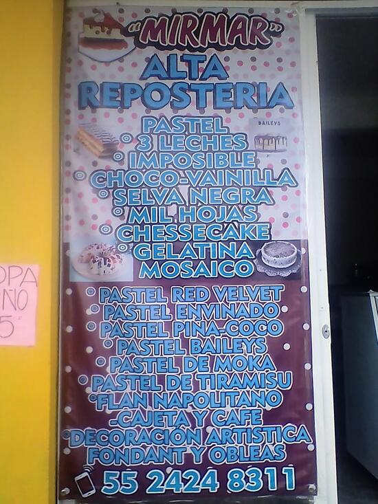 Menu at Alta Reposteria Mirmar cafe, Huilango