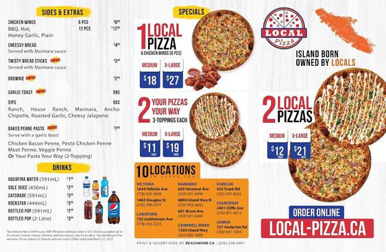 Menu at LOCAL Pizza restaurant, Duncan
