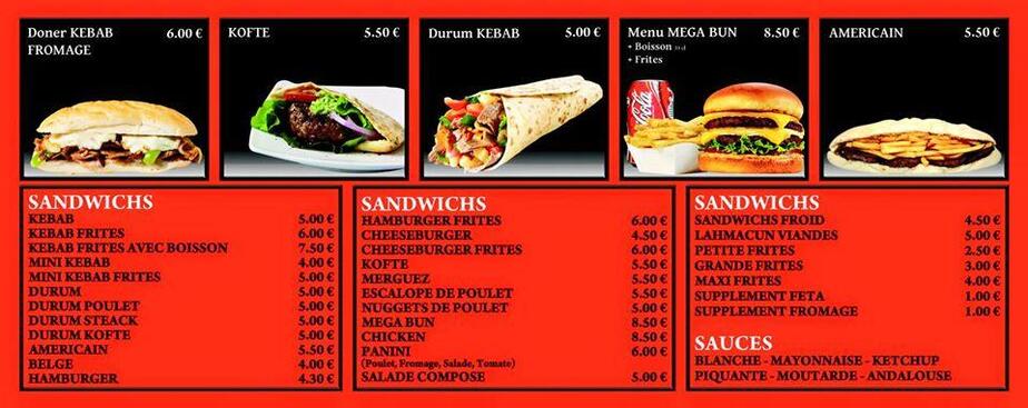Carta del restaurante Kebab Bayon, Bayon