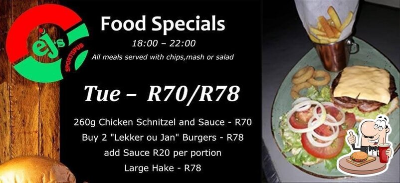 Menu at EJ's Sports Pub & grill, Paarl