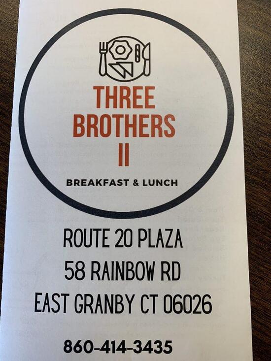 Menu at Three Brothers II restaurant, East Granby