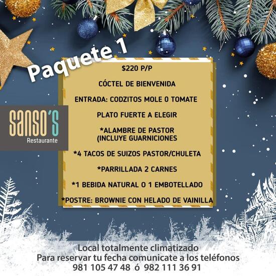 Menu at Sanso's restaurant, Champoton