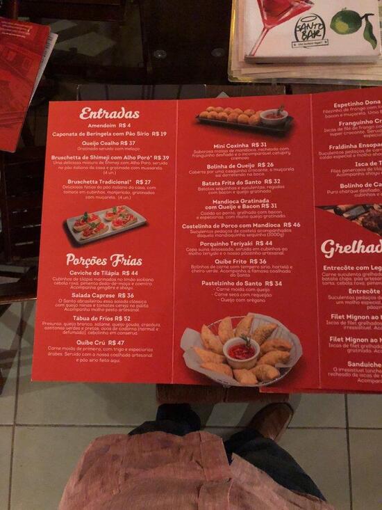 Menu at Santo Bar, Maringá
