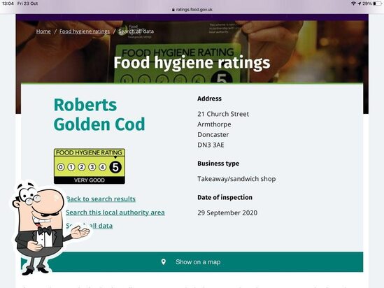 Menu at Robert's Golden Cod restaurant, Doncaster, 21 Church St