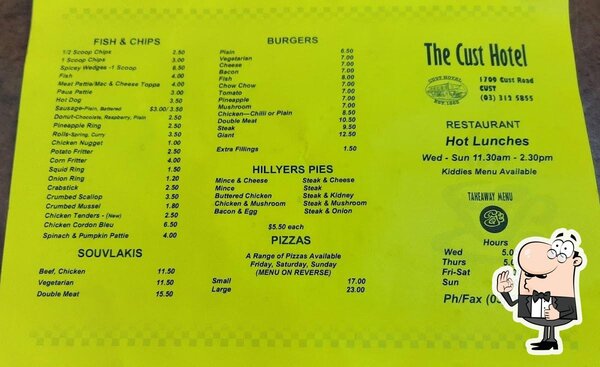 Menu at The Cust Hotel, Cust