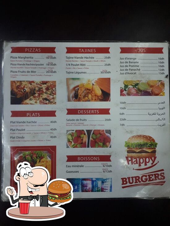 Speisekarte von Happy Burgers restaurant, Skhirat