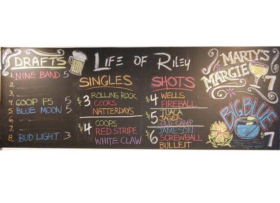 Menu at Life of Riley pub & bar, Sand Springs