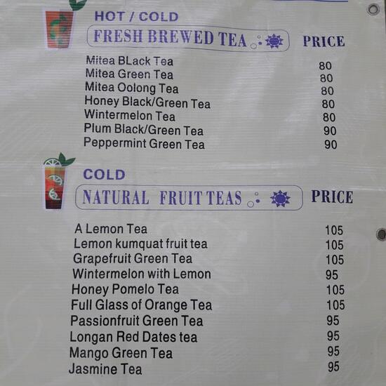 Menu at Mi Tea cafe, Iloilo City