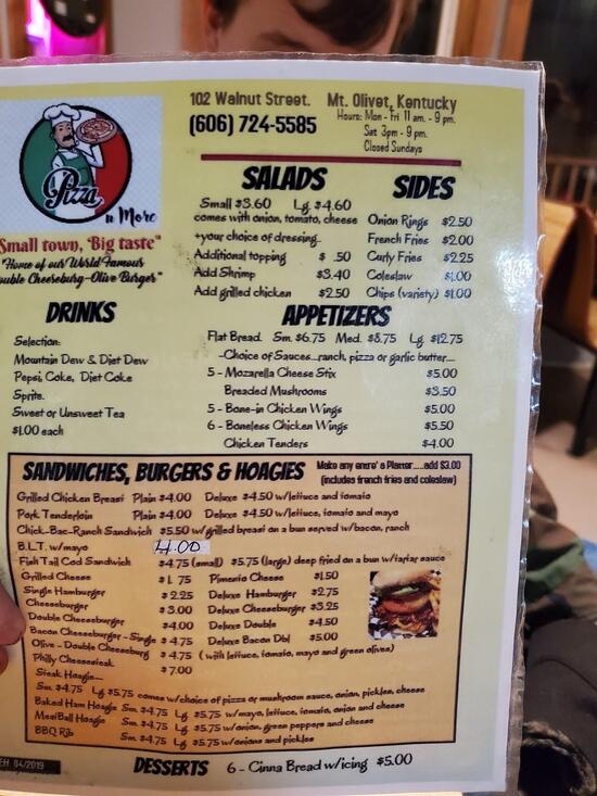 Menu at Pizza-N-More pizzeria, Mount Olivet