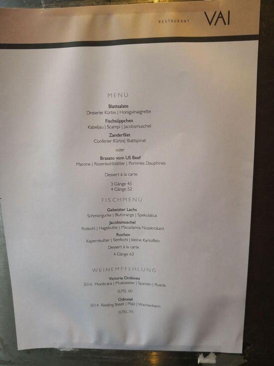 Menu at Restaurant VAI, Lübeck, Hüxstraße 42