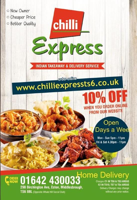 Menu at Chilli Express, Middlesbrough