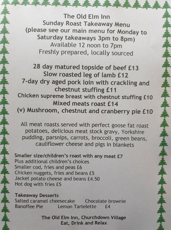 Menu at The Old Elm Inn pub & bar, Gloucester