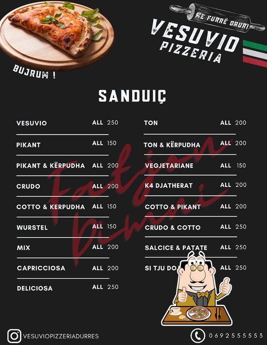 Menu at Vesuvio Pizzeria, Durrës