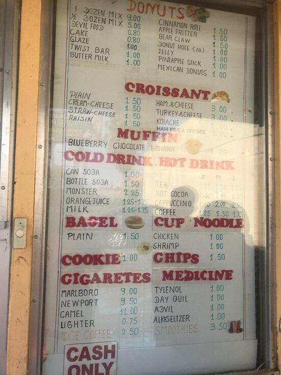 Menu at Daily Donuts restaurant, Los Angeles, S San Pedro St