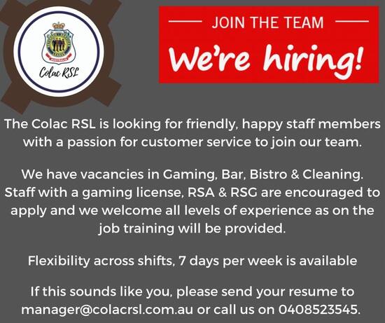 Carta del restaurante Colac RSL, Colac