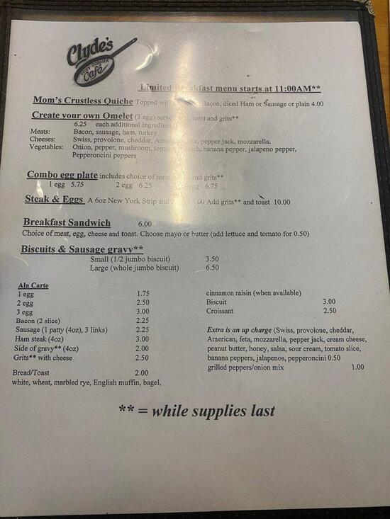 Menu at Clyde's Cozy Corner Cafe, Keystone Heights