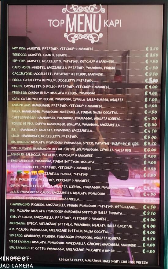 Menu at Top Kapi fast food, Taranto