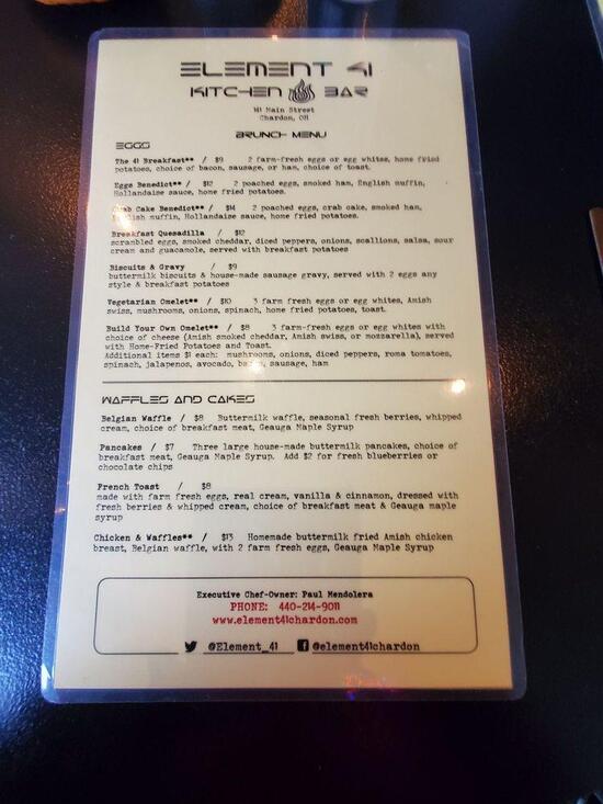 Menu at Element 41 pub & bar, Chardon