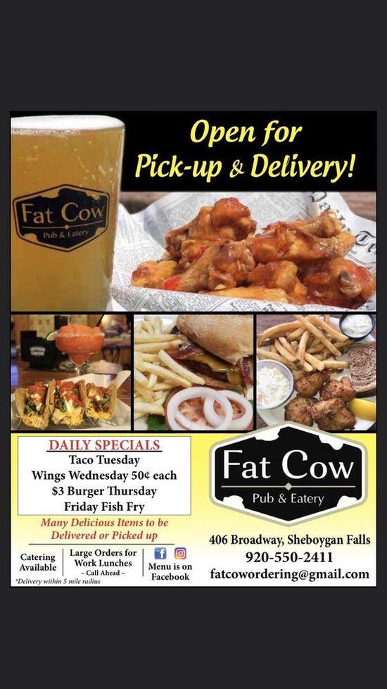 Menu at Fat Cow pub & bar, Sheboygan Falls