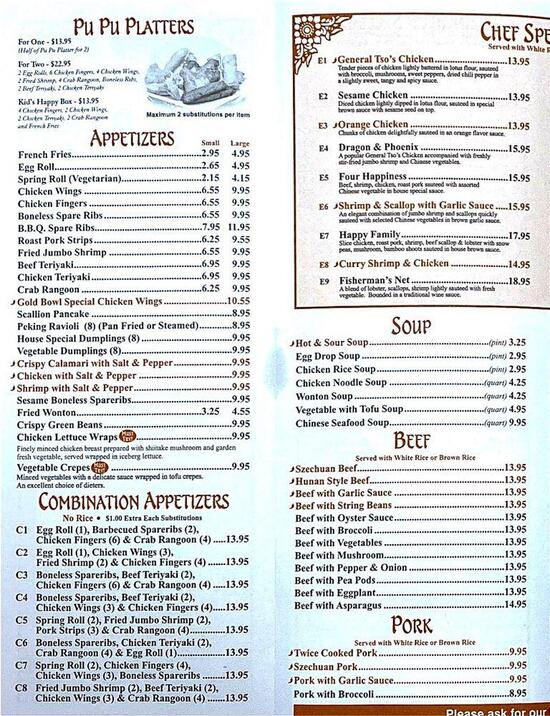 Menu at Gold Bowl restaurant, Fitchburg