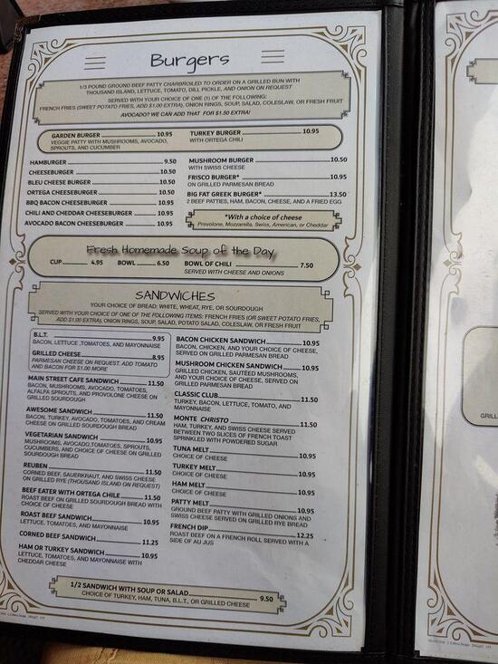 Menu at Main Street Cafe, Fallbrook