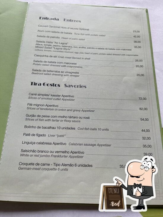 Menu at Bar Lagoa, Rio de Janeiro