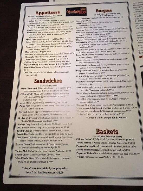 Menu at Speedway 805 Grill & Bar, Grand Forks