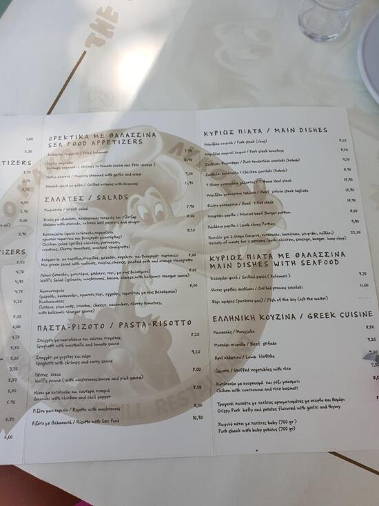 Menu at The Big Bad Wolf, Koukounaries