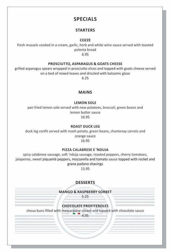 Menu at SENSI Italian Restaurant, Pinner
