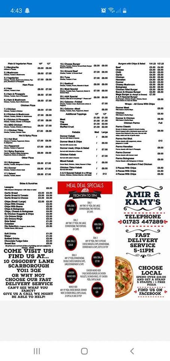 Menu at Amir & Kamy's Pizza Plaza restaurant, Scarborough