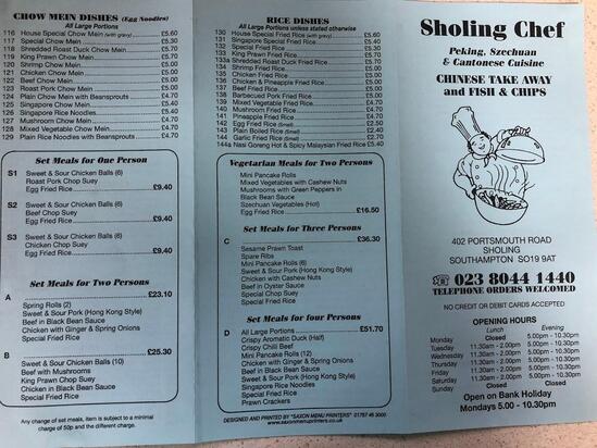 Menu at Sholing Take away fast food, Southampton