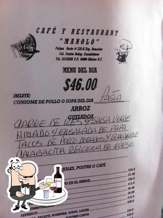 Menu at Restaurante Manolo, Mexico City, C. de la Palma 335