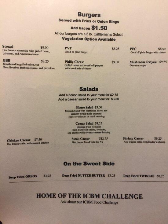 Menu at VFW pub & bar, Beatty