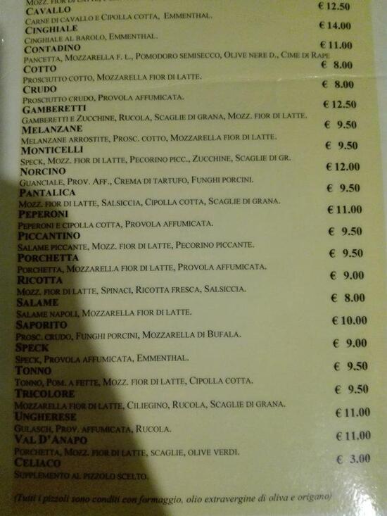 Menu da Pizzeria Pizzoleria Le Monache, Sortino