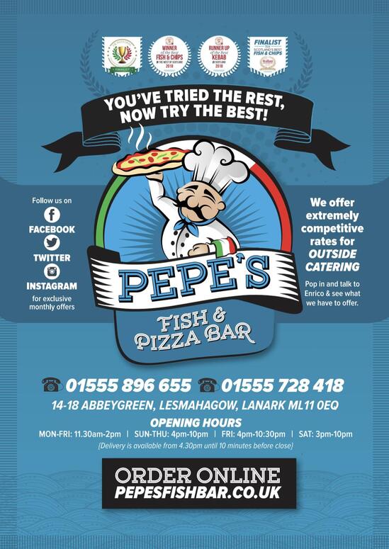 Menu at Pepe's Fish & Pizza Bar, Lesmahagow