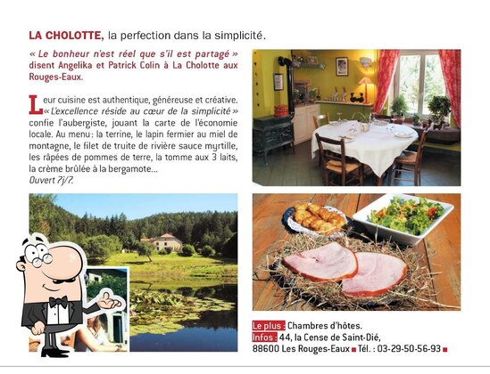 Auberge De La Cholotte, Les Rouges-Eaux - Menu du restaurant et ...