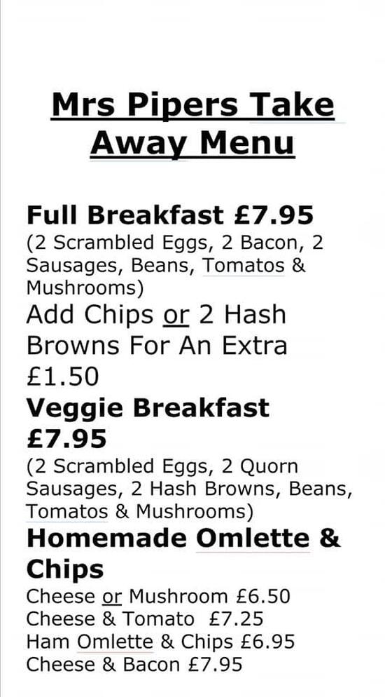 Menu at Mrs Pipers cafe, Woodbridge