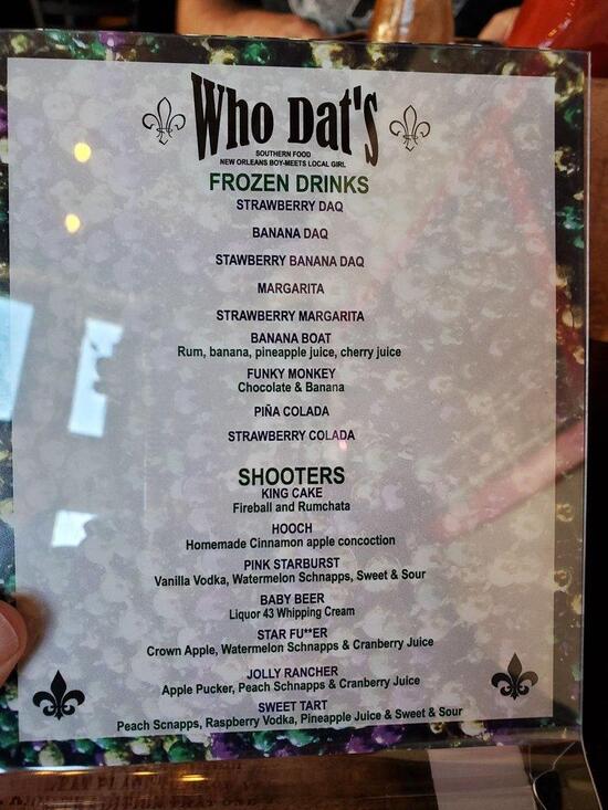 Menu at Who Dat's Southern Food restaurant, Collinsville