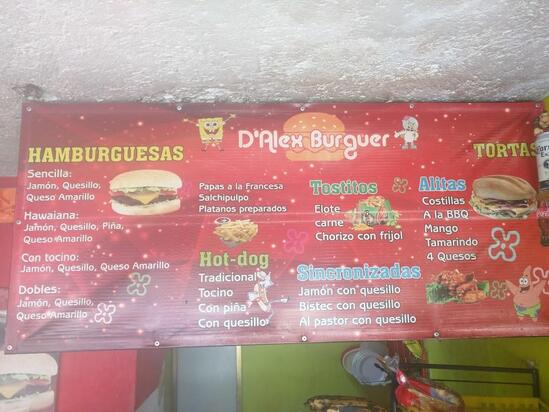 Menu at hamburguesería "D'Alex Burger" restaurant, Mexico